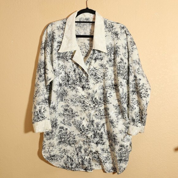 Tops | Vintage Silk Toile Print Button Up Shirt Sp | Poshmark